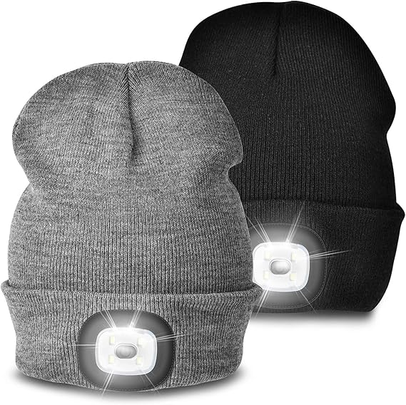 Etsfmoa Unisex LED Beanie Hat with Light, Gift for Men and Women USB ...