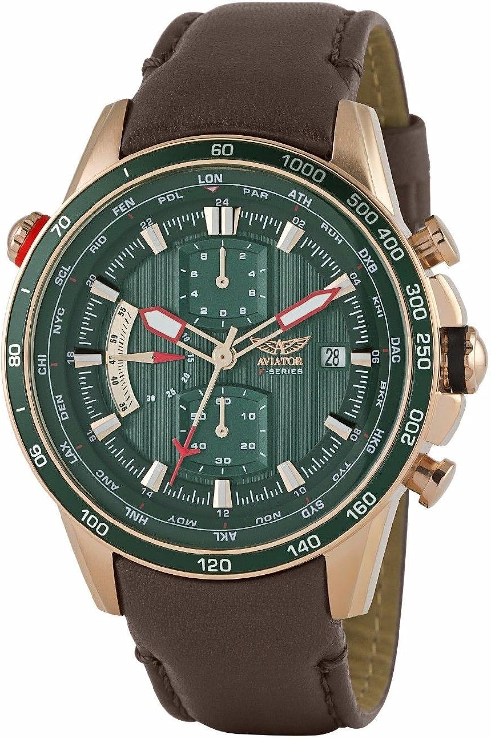 Aviator men's watch, chronograph, leather, in brown, model number ...