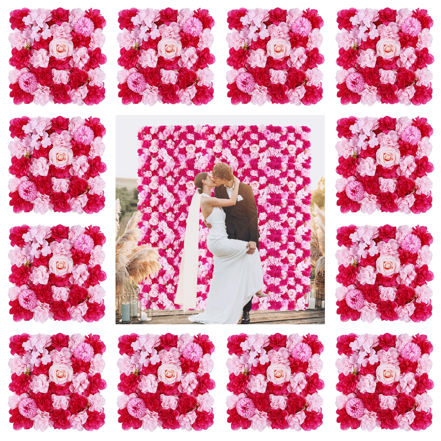 MODFUNS Flower Wall Backdrop Hot Pink Artificial Floral Backdrop 3 ...