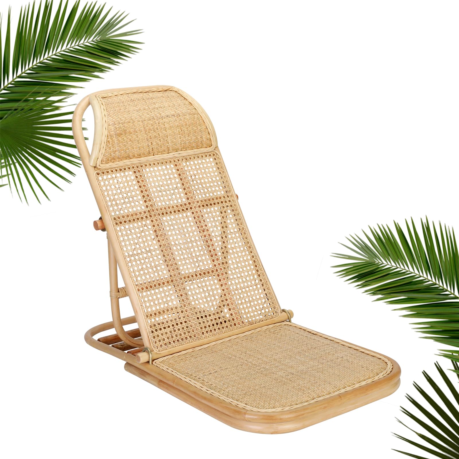 Folding Portable Beach Chair, 4-Gear Adjustable Chaise Lounge, Rattan ...