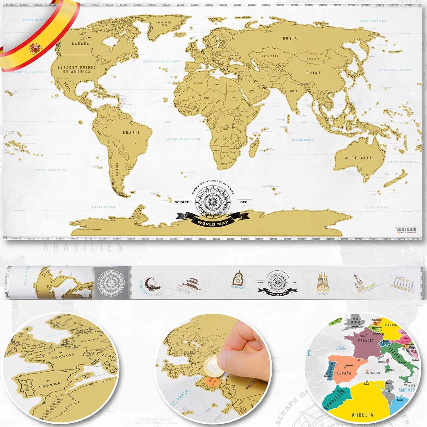 GOODS+GADGETS Scrape Off World Map Gold XXL World Map for Free ...