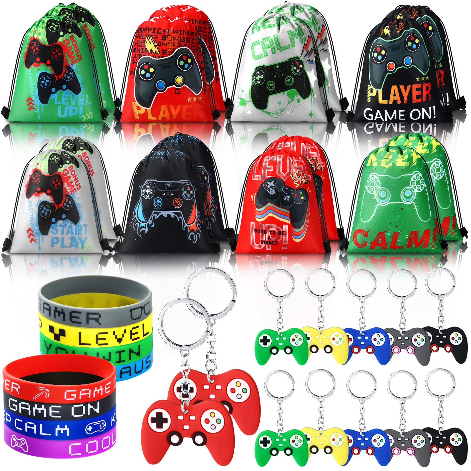 Hungdao 48 Pcs Video Game Party Favors 16 Gamer Party Drawstring Bags ...