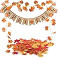 Amazon.com: Happy Fall Pumpkin Burlap Banner and Maple Leaf Garland ...