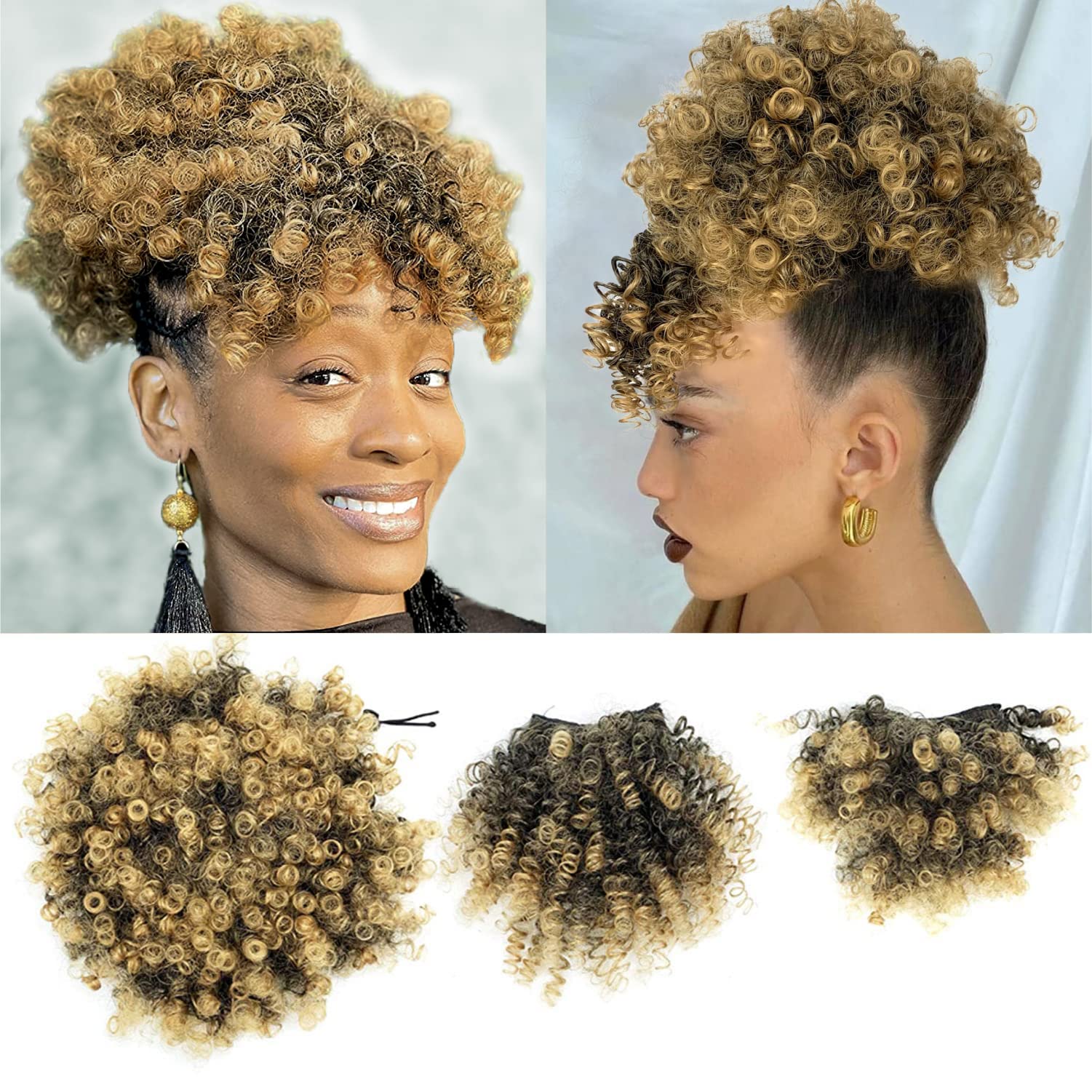Afro Bun With 2 Replaceable Bangs for Natural Hair - High Puff ...
