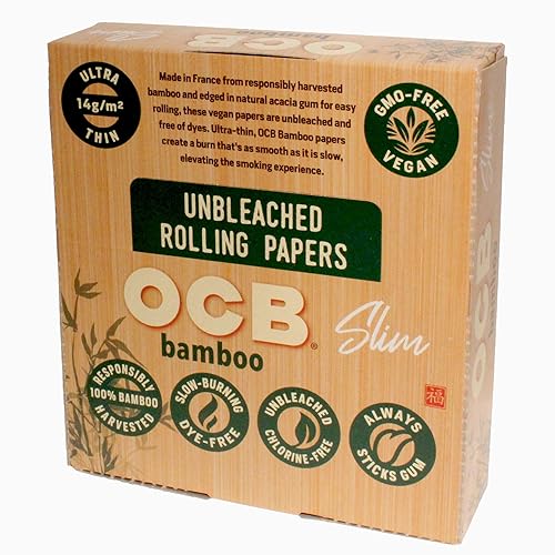 OCB Bamboo Rolling Papers King Slim 100mm Ultra Thin 24 Count Display ...