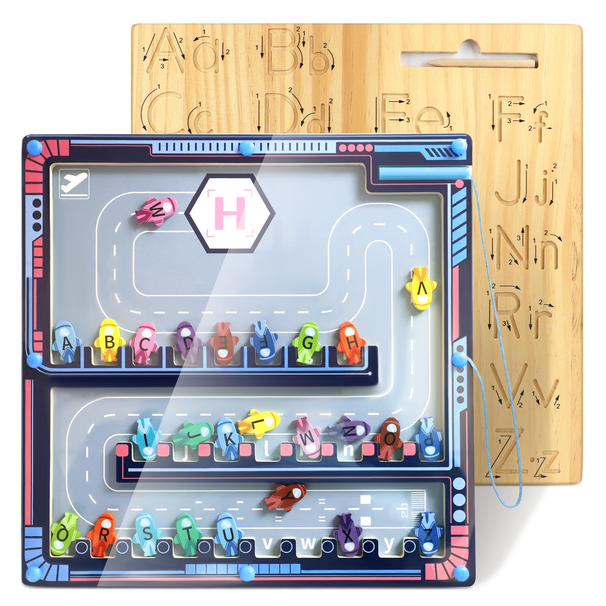 Magnetic Alphabet Maze Board, Wooden Alphabet Letter Tracing Board ...