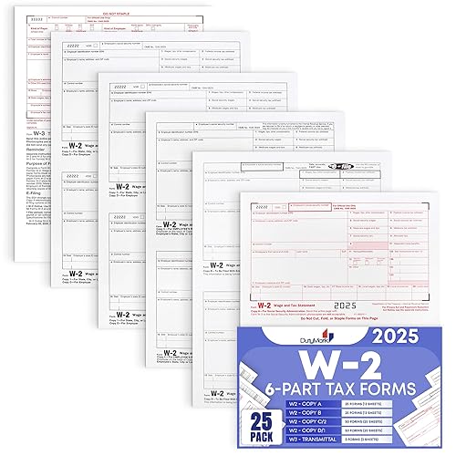 W2 Forms 2025 6 Part, Kit of Laser W2 Tax Forms for 25 Employees and W3 Transmittal for ...