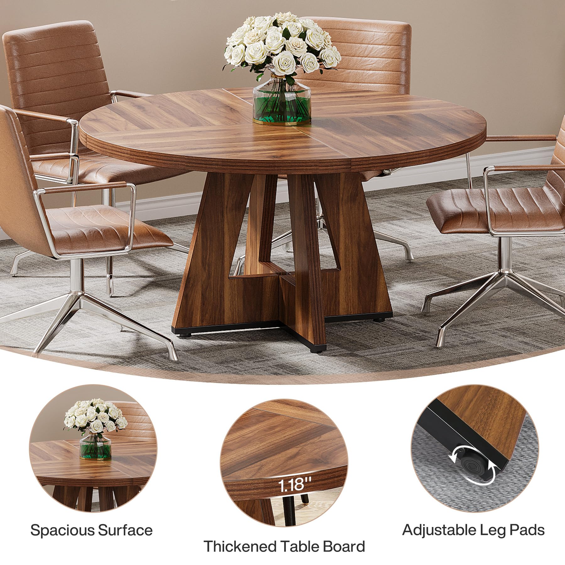 Tribesigns 47-Inch Round Conference Table For 4-6, Wooden Meeting Room ...