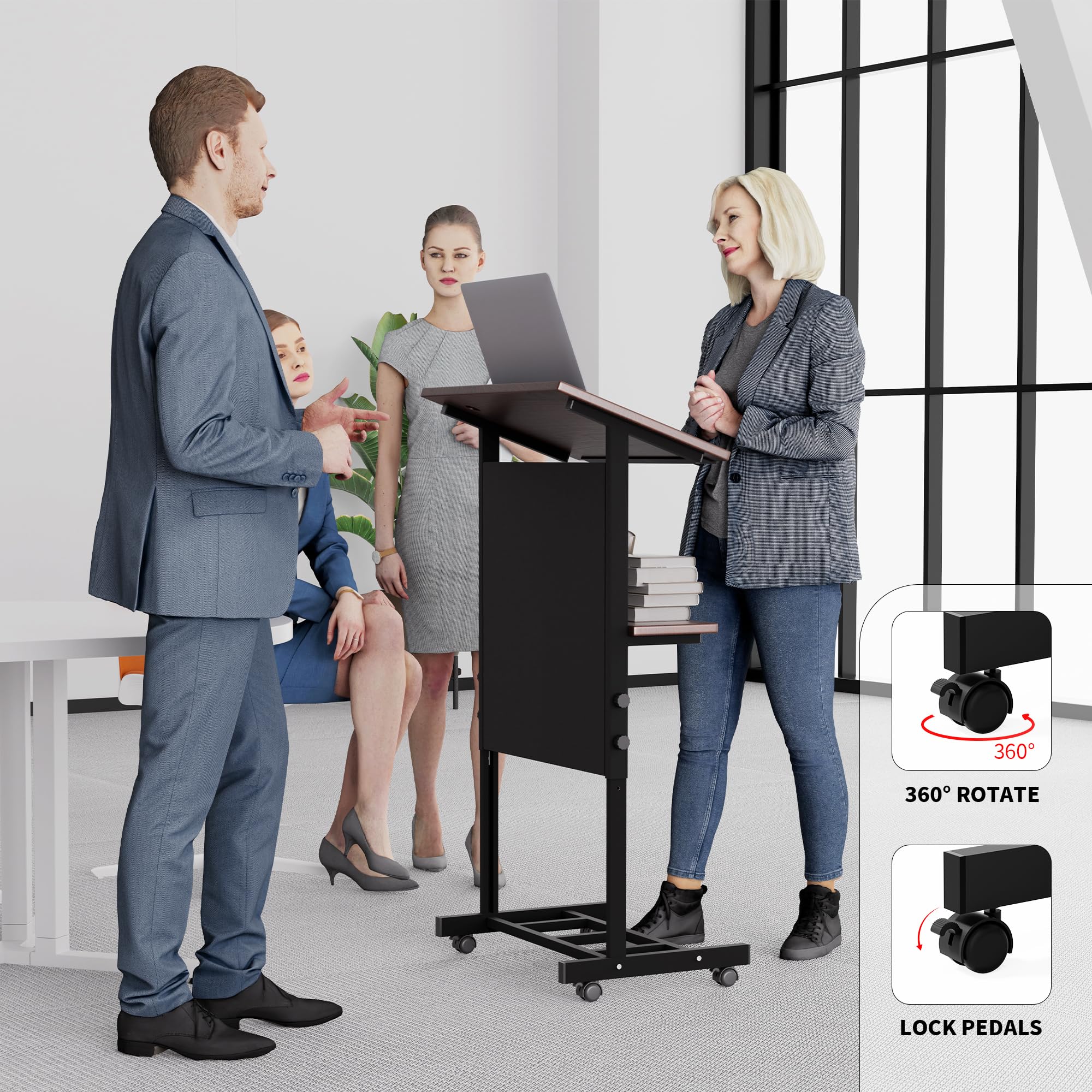 Portable Podium Stand With 7 Adjustable Heights, Lectern With Shelf And ...