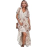 R.Vivimos Women's Short Sleeve Floral Print V Neck Cotton Tunic Dress at Amazon Women’s Clothing ...