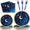 Amazon.com: chiazllta 96 Pcs Starry Night Plates and Napkins Party ...