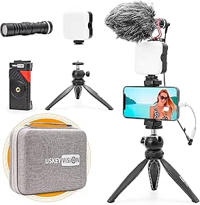 Amazon.com: USKEYVISION Smartphone Vlog Microphone Light Kit/Video Kit ...