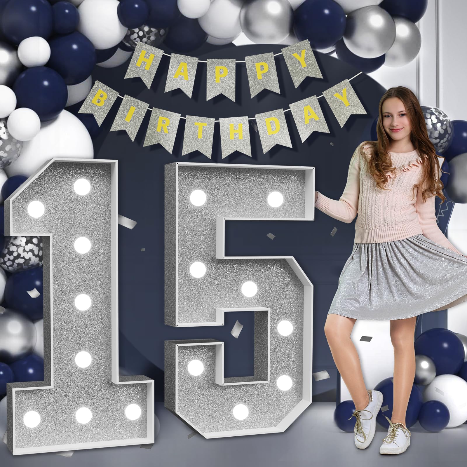 Marquee Numbers Silver 15th-Birthday Decorations: Large 3ft Light Up ...