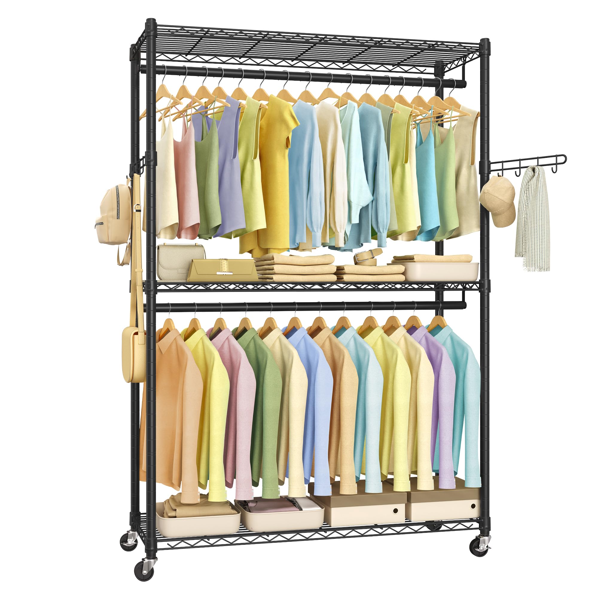 SONGMICS Portable Closet, Heavy-Duty Rolling Clothes Rack, Garment Rack ...
