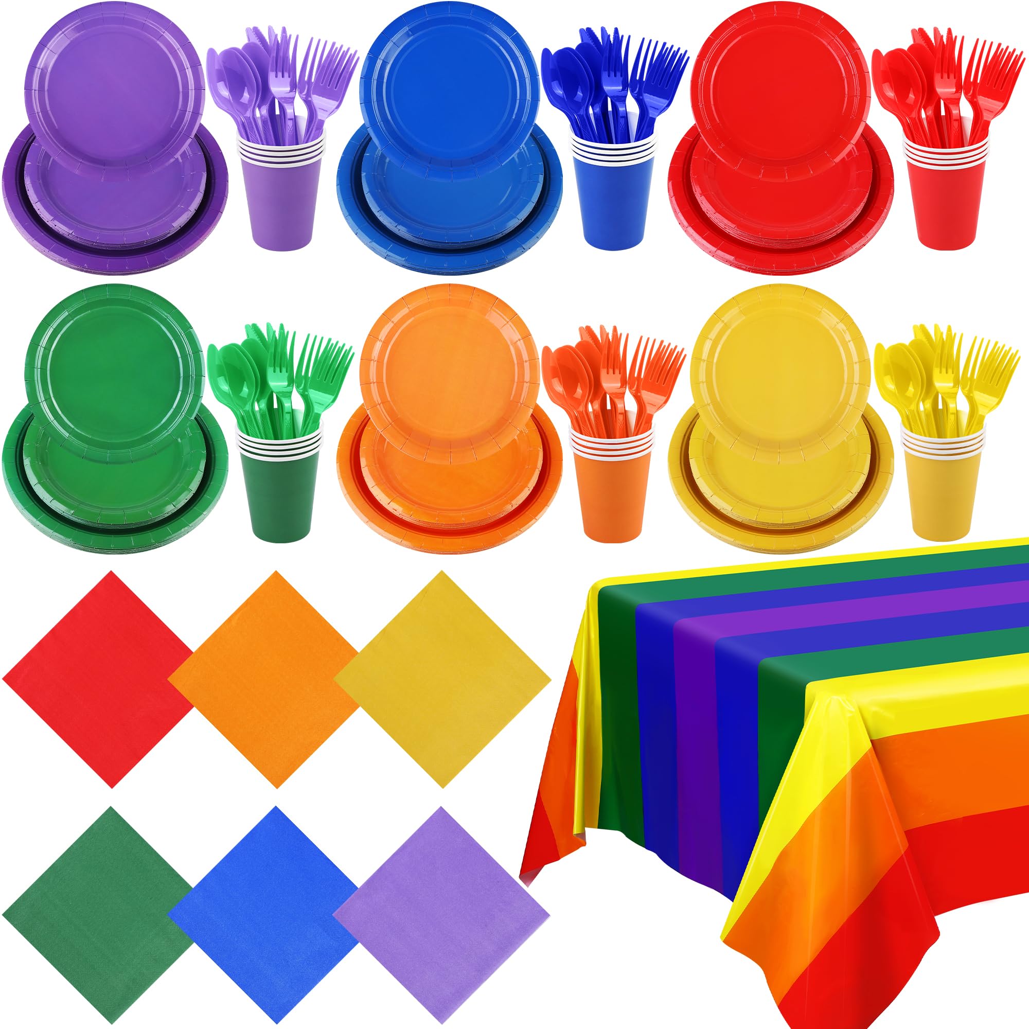 ADXCO Rainbow Party Decorations Include Rainbow Paper Plates, Cups ...