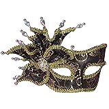 Amazon.com: Forum Venetian Style Half Mask On A Stick, Black/Silver ...