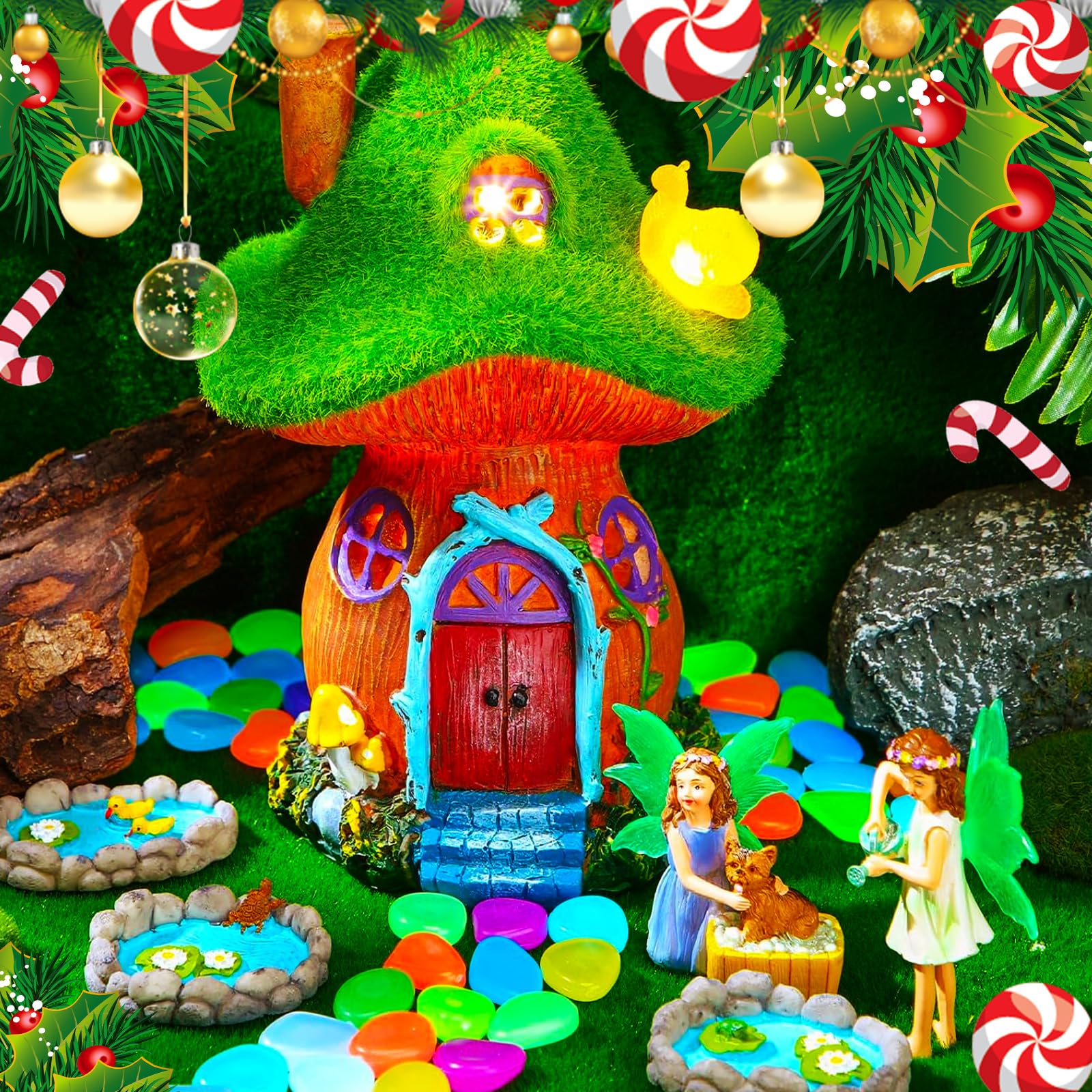 Perthlin Solar Fairy House Accessories Miniatures Flocking Light up ...