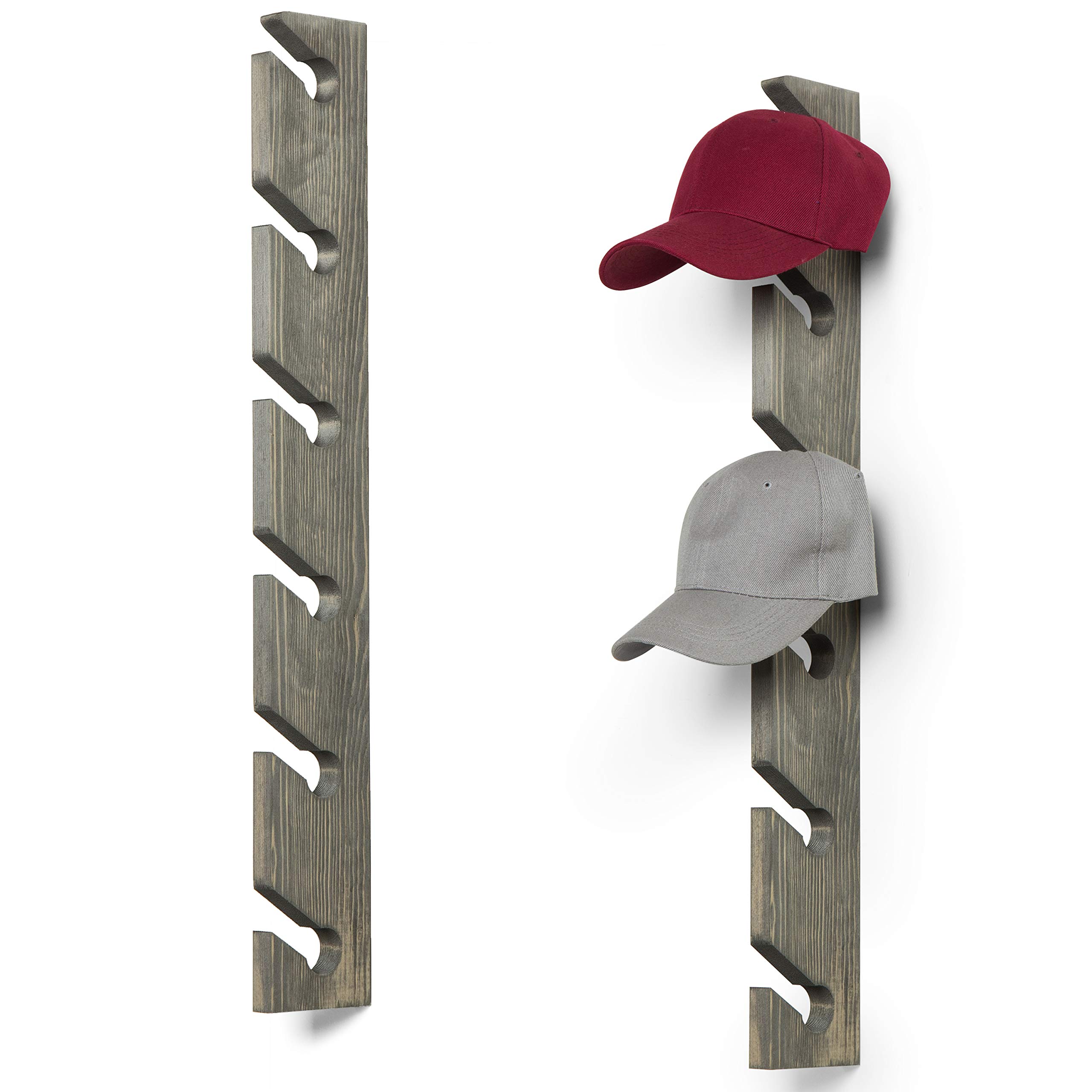 MyGift 30 Inch Wall Mounted Vintage Gray Wood Baseball Cap Rack with 6 ...