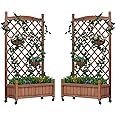 Amazon.com: Raised Garden Bed with Trellis Set of 2, Outdoor Wood ...