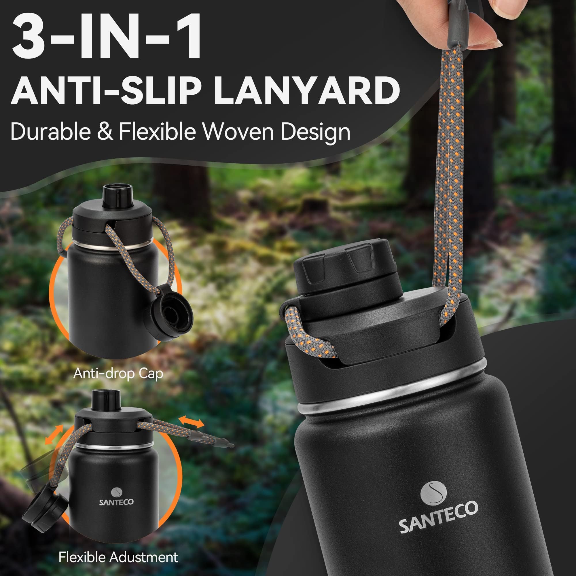Mua Insulated Water Bottles 24 oz, Santeco Stainless Steel Bottle with Lanyard & Wide Mouth ...