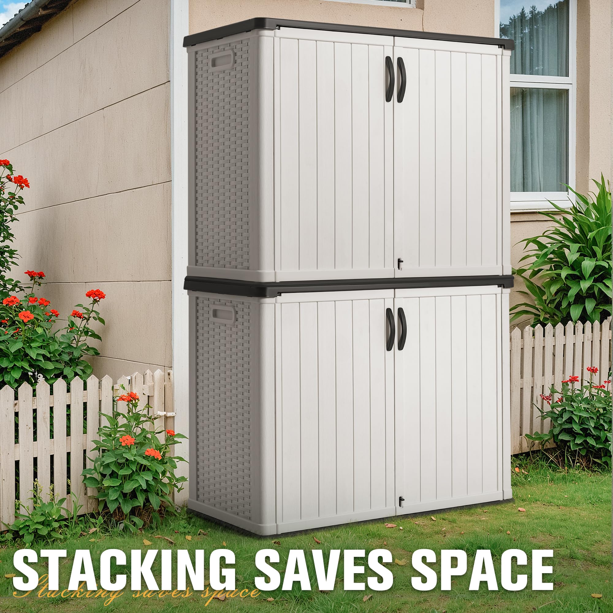 Greesum Outdoor Horizontal Storage Sheds 27 Cu.ft Resin Large Storaged ...