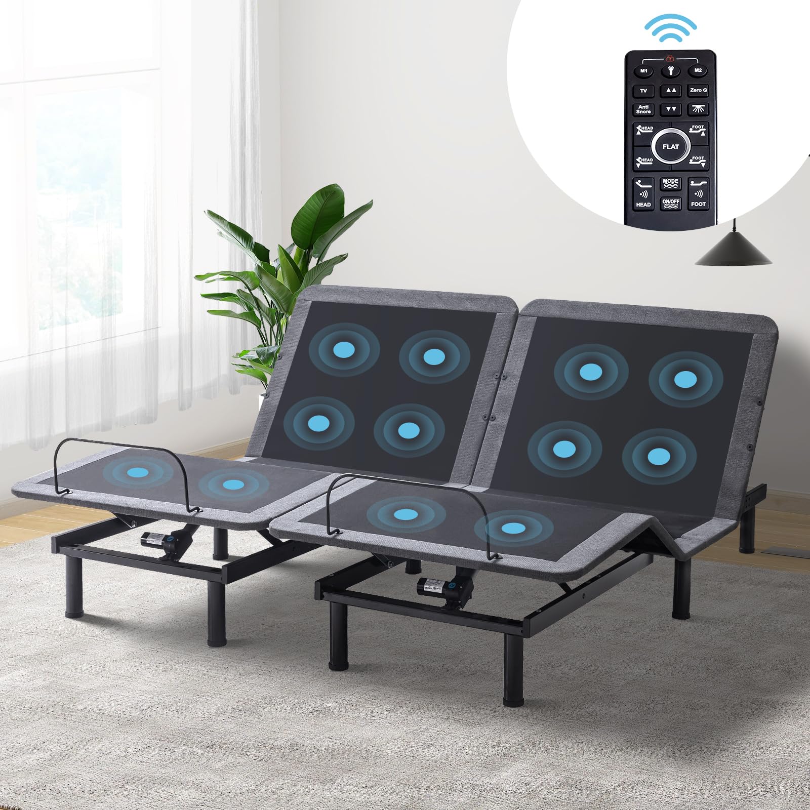 MUUEGM Adjustable Bed Frame Base Split King Massage,Wireless Remote Control,Ergonomic ...