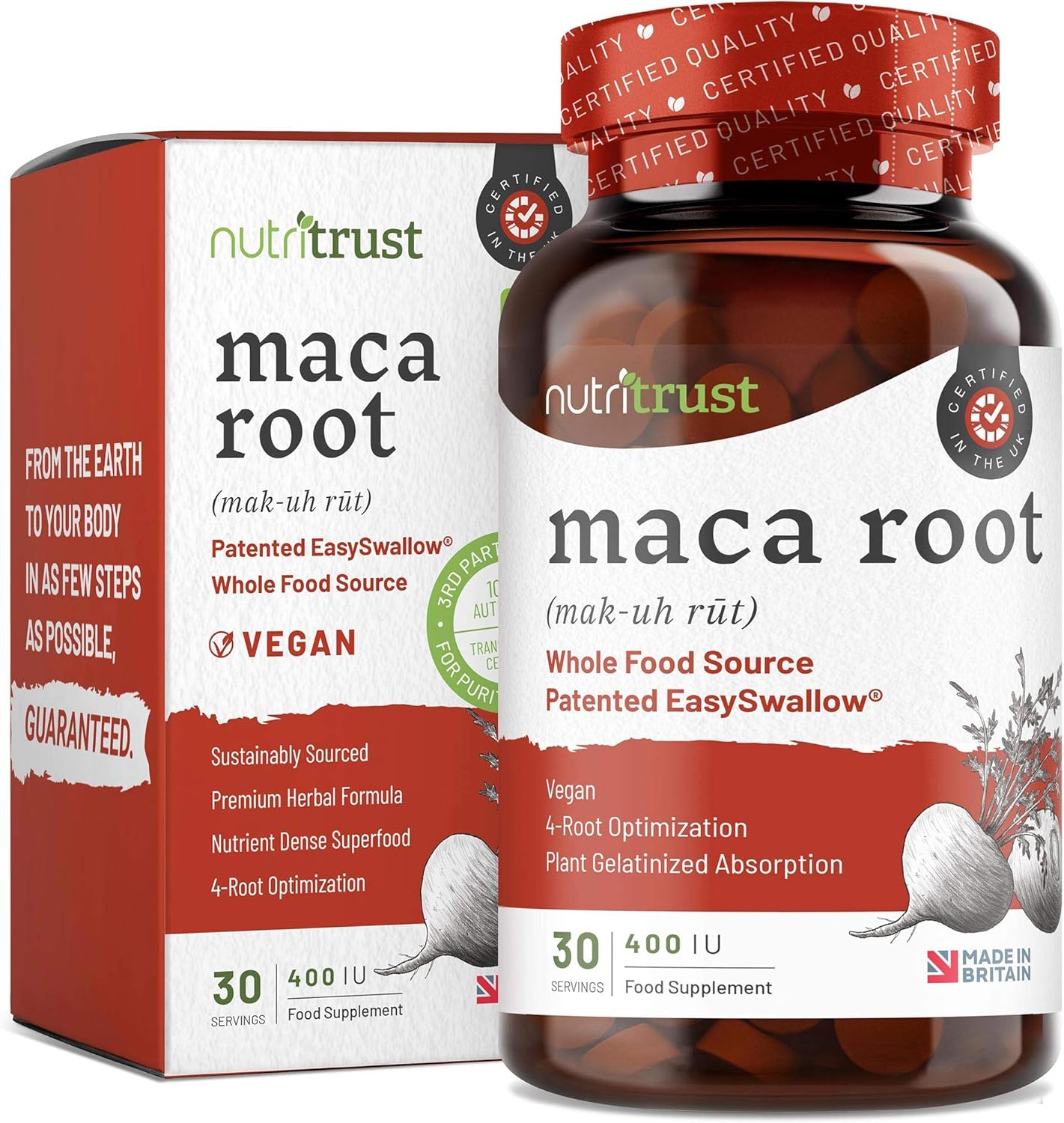 Maca Wurzel 400iu Kapseln von Nutritrust® - veganes Maca Wurzelpulver ...