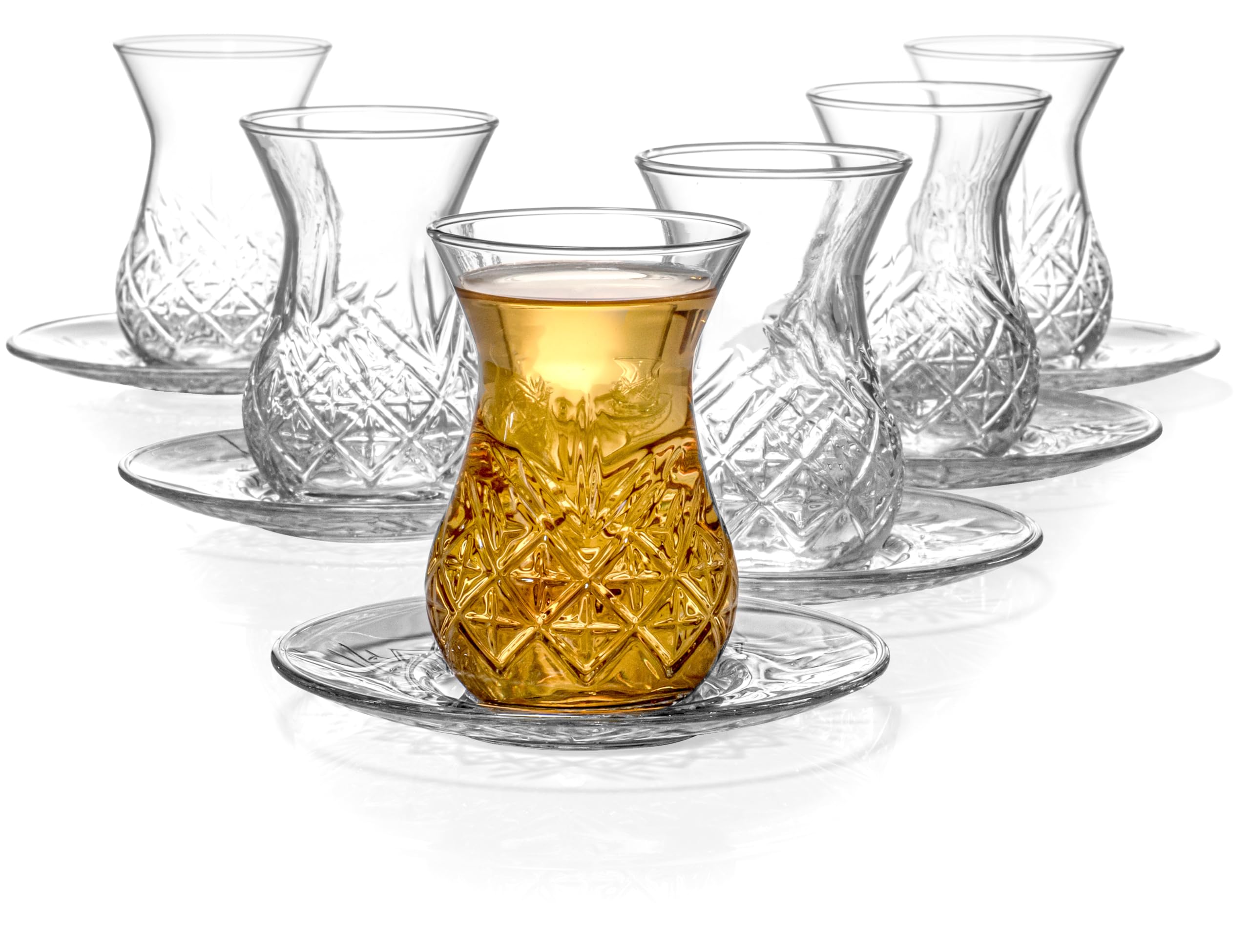 Red Co. Set of 6 Tulip Shaped 6 Fl Oz Cut Glass Turkish Tea Cups with ...