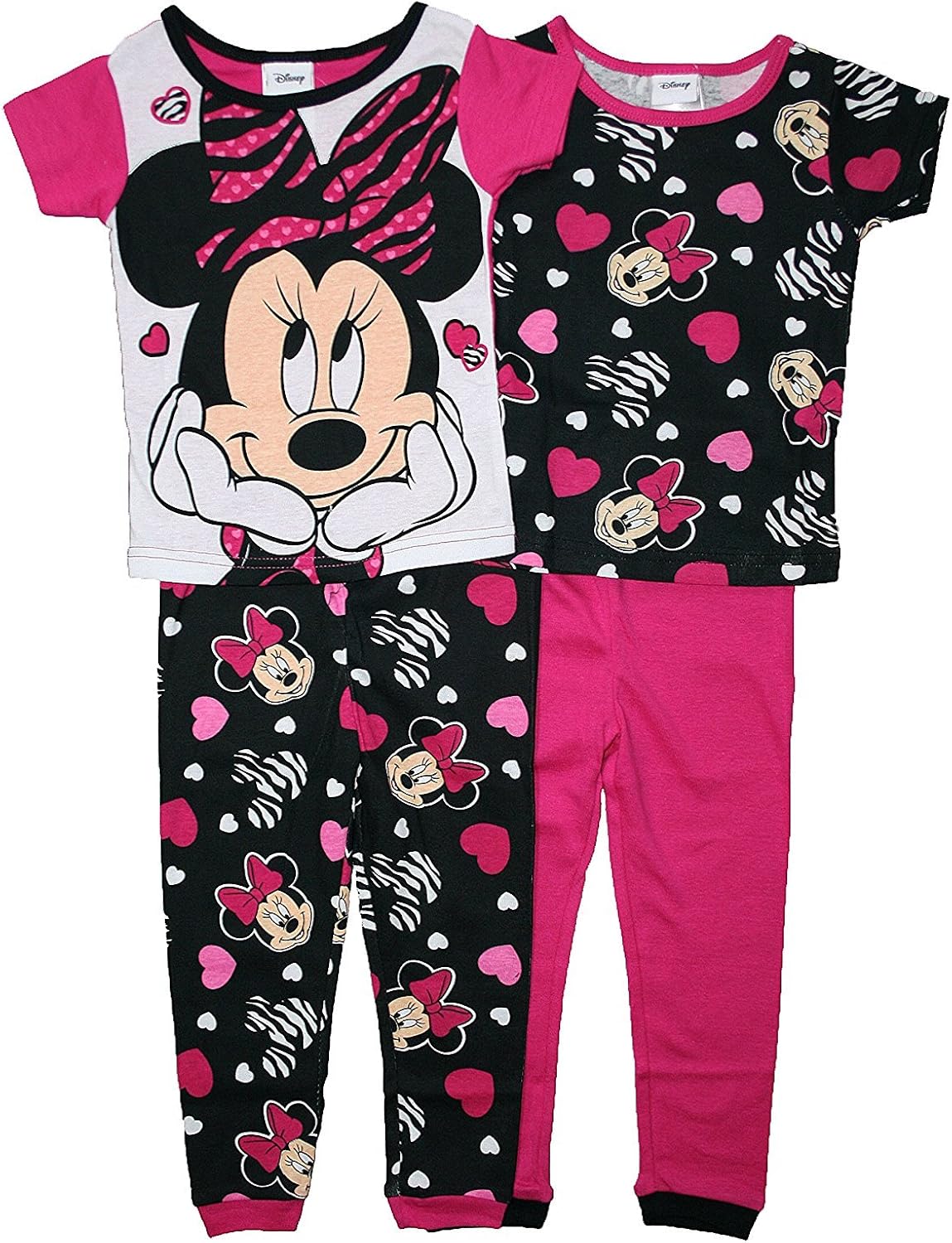 Amazon.com: Disney Minnie Mouse Girl 4PC Short Sleeve Tight Fit Cotton ...