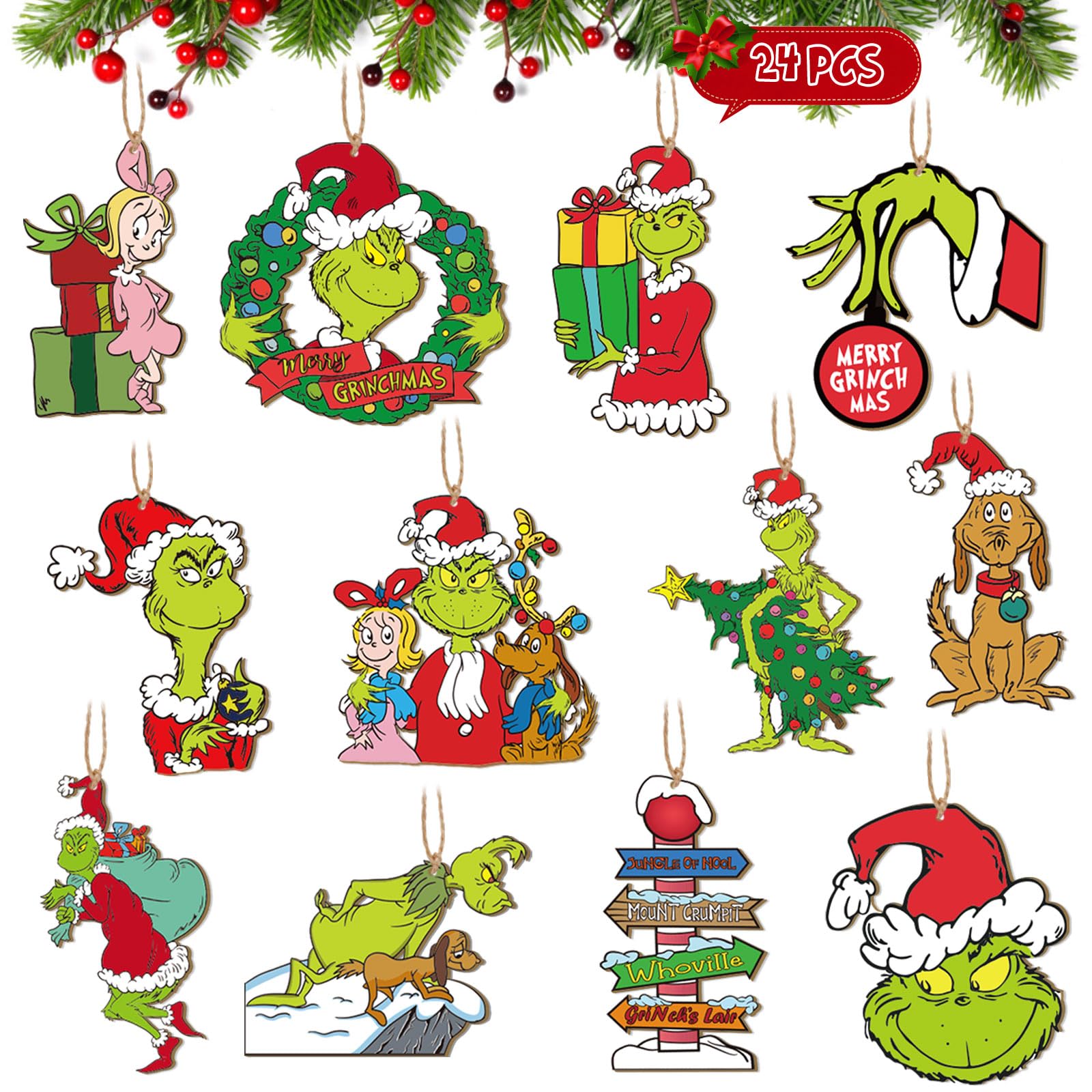 RINOLY 24 pcs Christmas Tree Ornaments,Christmas Wood Ornaments for ...