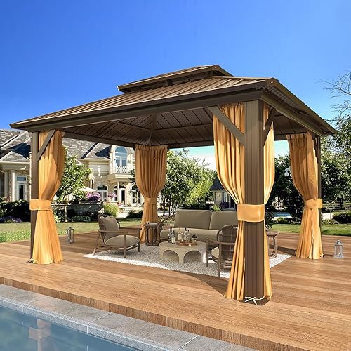 EROMMY 10' x 12' Hardtop Gazebo, Galvanized Steel Double Roof Gazebo ...