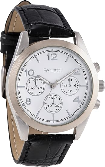 Ferretti Women's | Black Genuine Leather Watch with Chronograph Look ...