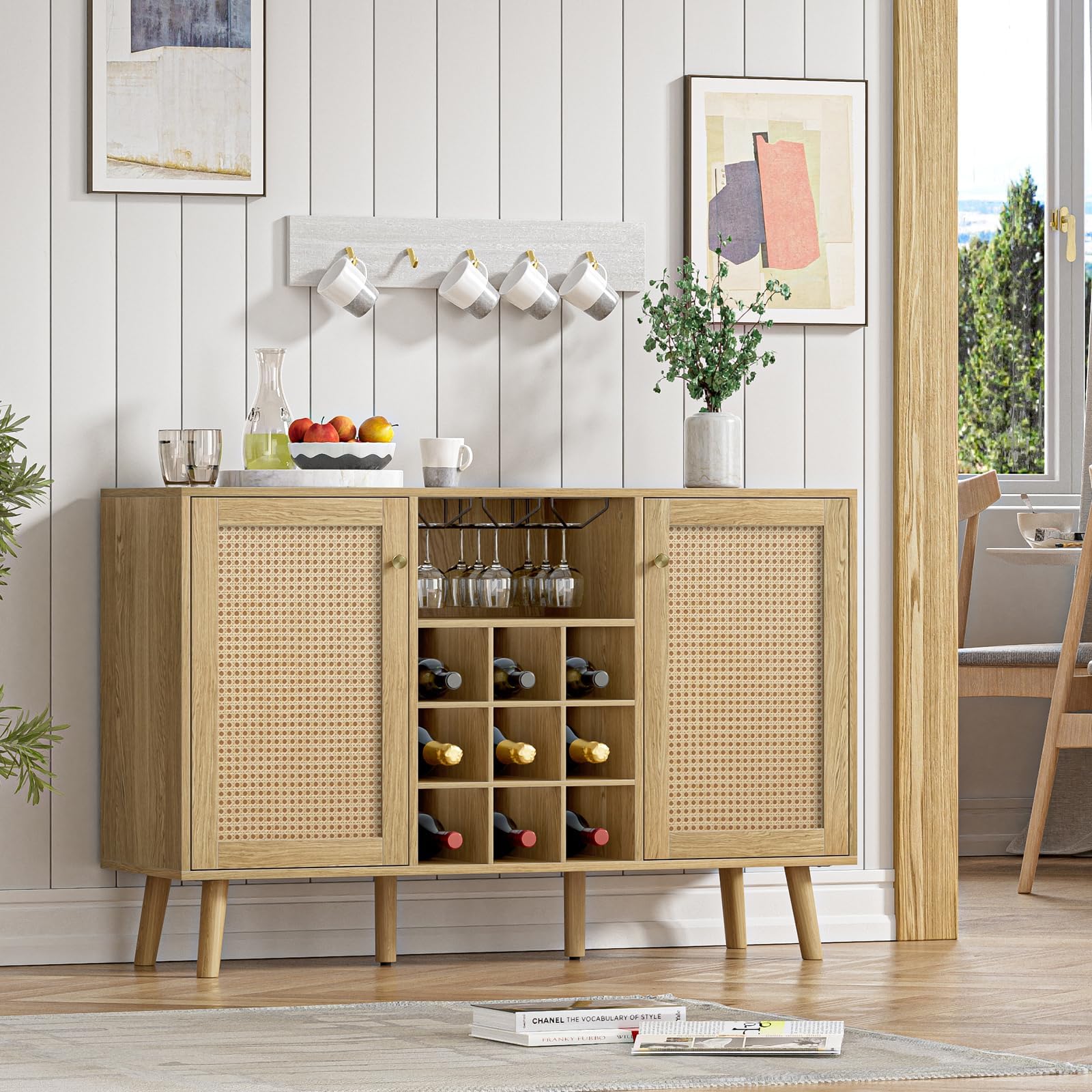 Mua Giluta Rattan Wine Bar Cabinet with 2 Door, Farmhouse Liquor ...