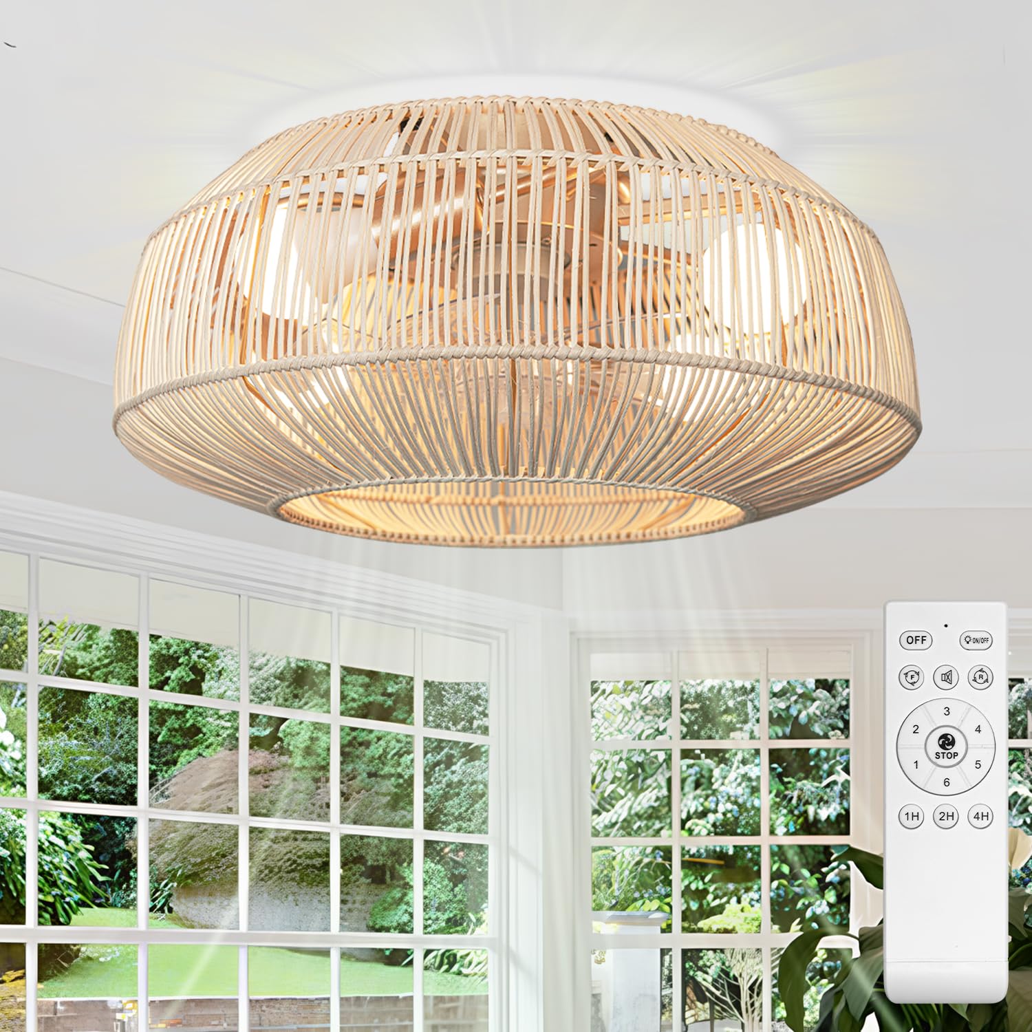 Frstem Boho Caged Ceiling Fan with Lights & Remote Control Kit, 20 ...