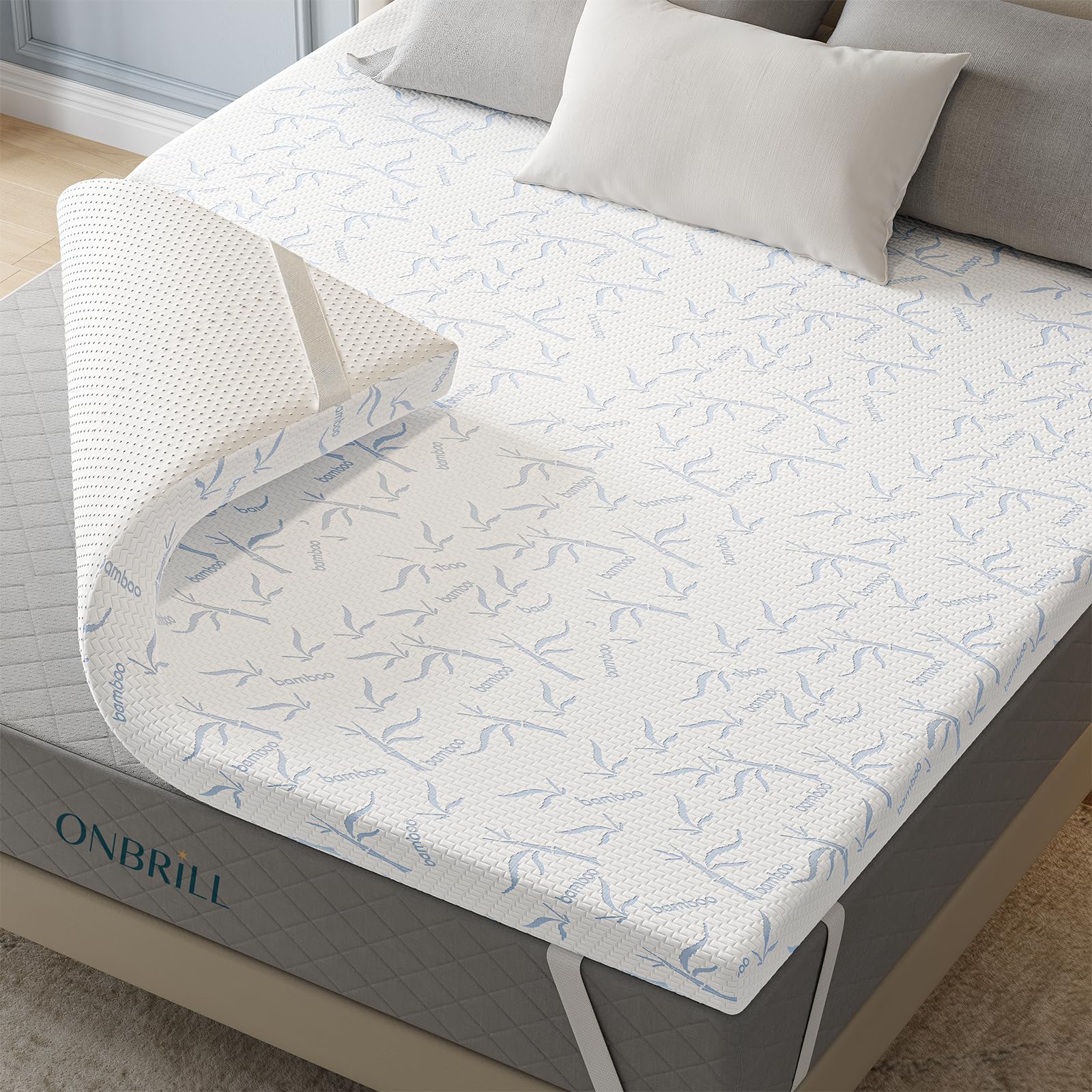 ONBRILL 2 Inch Memory Foam Mattress Topper Full, Bamboo Charcoal Dual ...