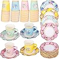 Amazon.com | 192 PCS Paper Tea Cups and Saucers Set for Tea Party - 96 Disposable Cups and 96 ...