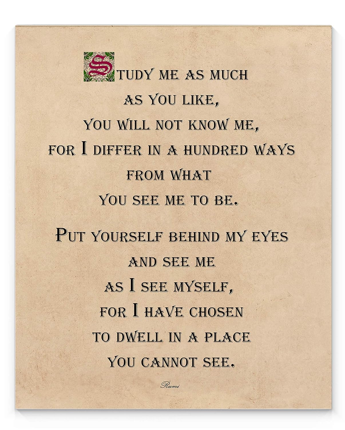 Amazon.com: Rumi Poetry, Study Me Poem Wall Art, 11"x14" Un framed ...