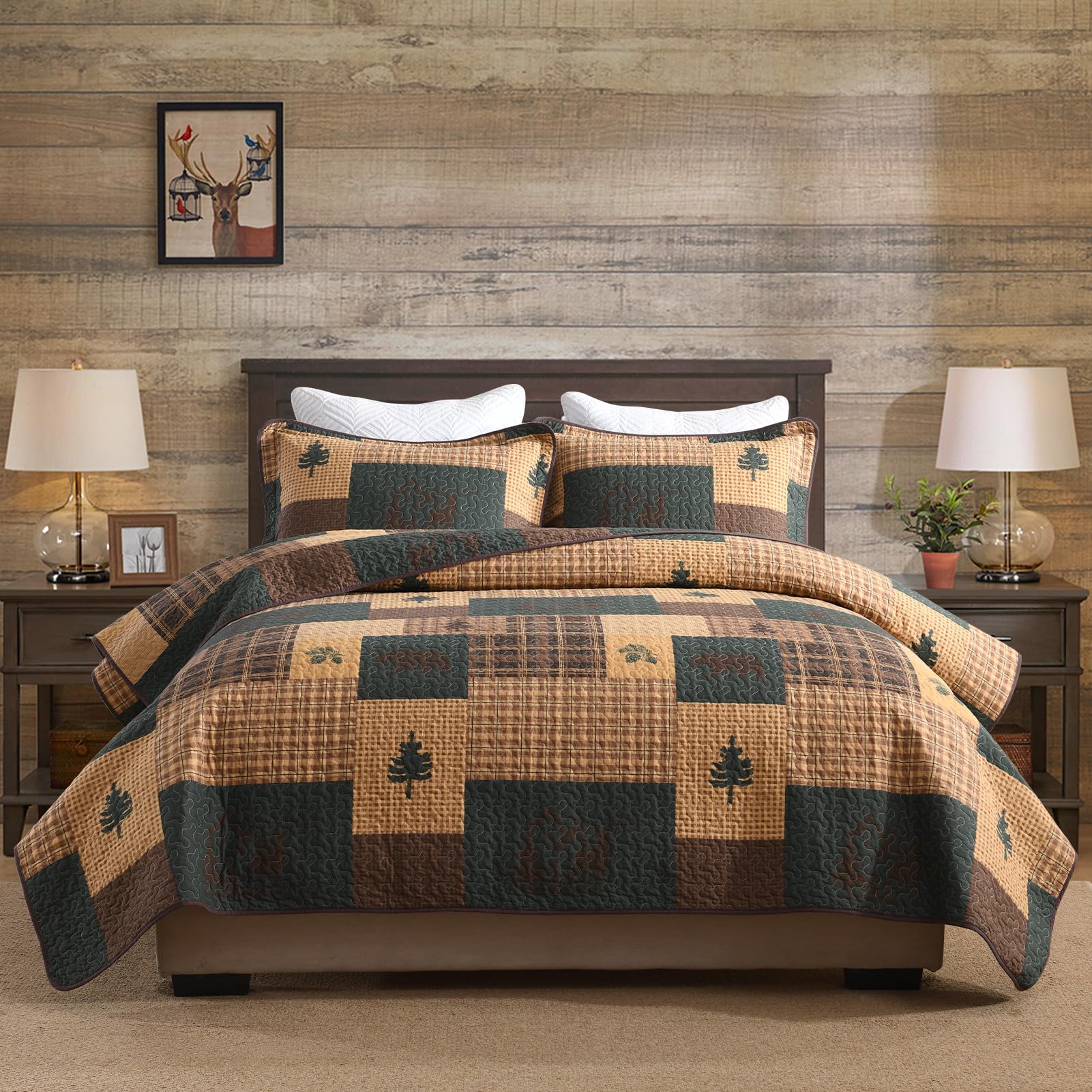 Finlonte Quilts Queen Size, 100% Cotton Cabin Queen Quilt, Lodge Cabin ...