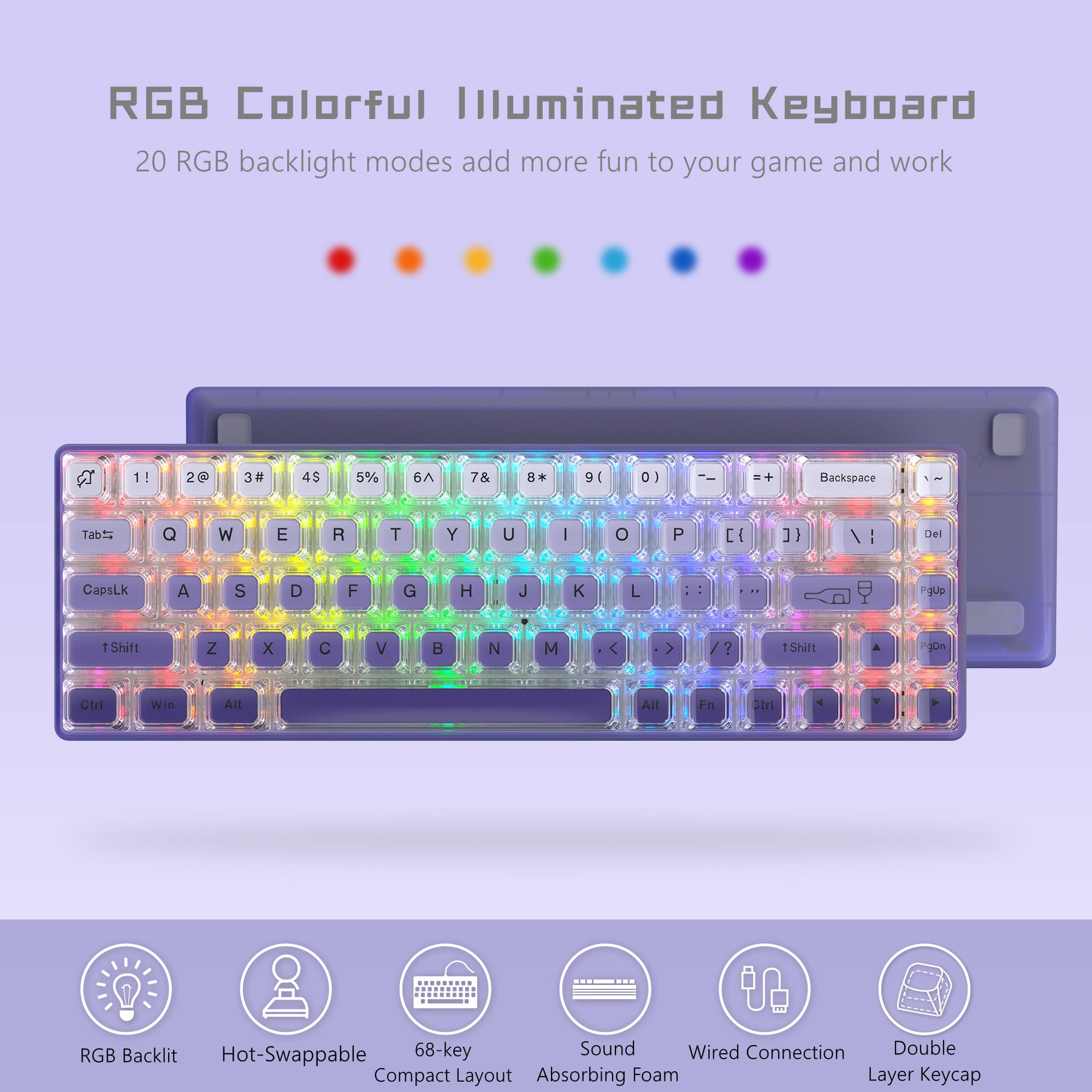 Mua W-K68 60% Keyboard Gaming - Wired Mechanical Keyboard, Hot-Swappable Keyboard, RGB Custom ...