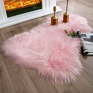 Amazon.com: Ashler Ultra Soft Faux Sheepskin Fur Rug Pink Fluffy Area ...