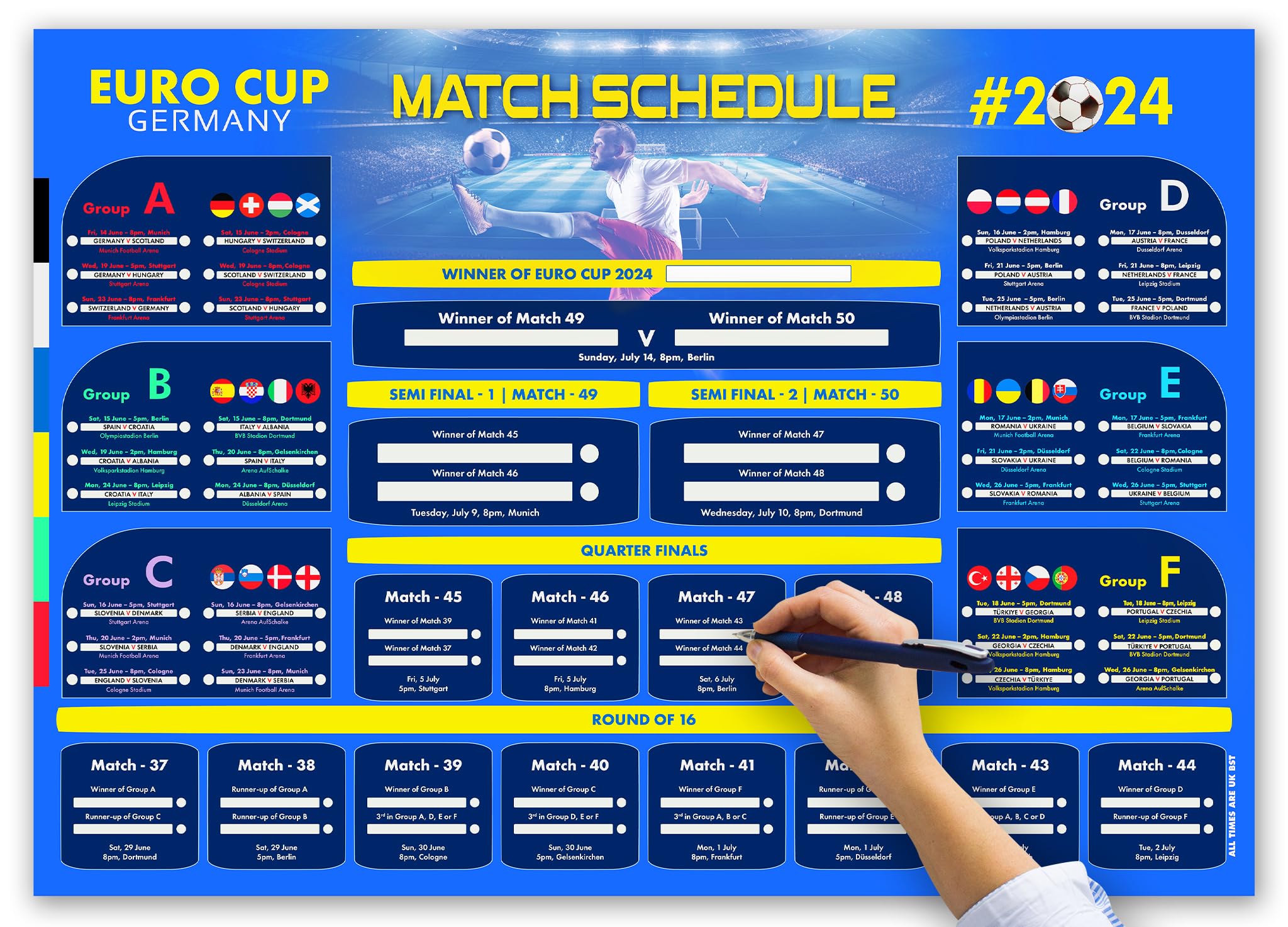 Mua Giftinghouse A2 Euro 2024 Wall Chart Football, Premium 2024 Euro Wallchart Planner, European ...