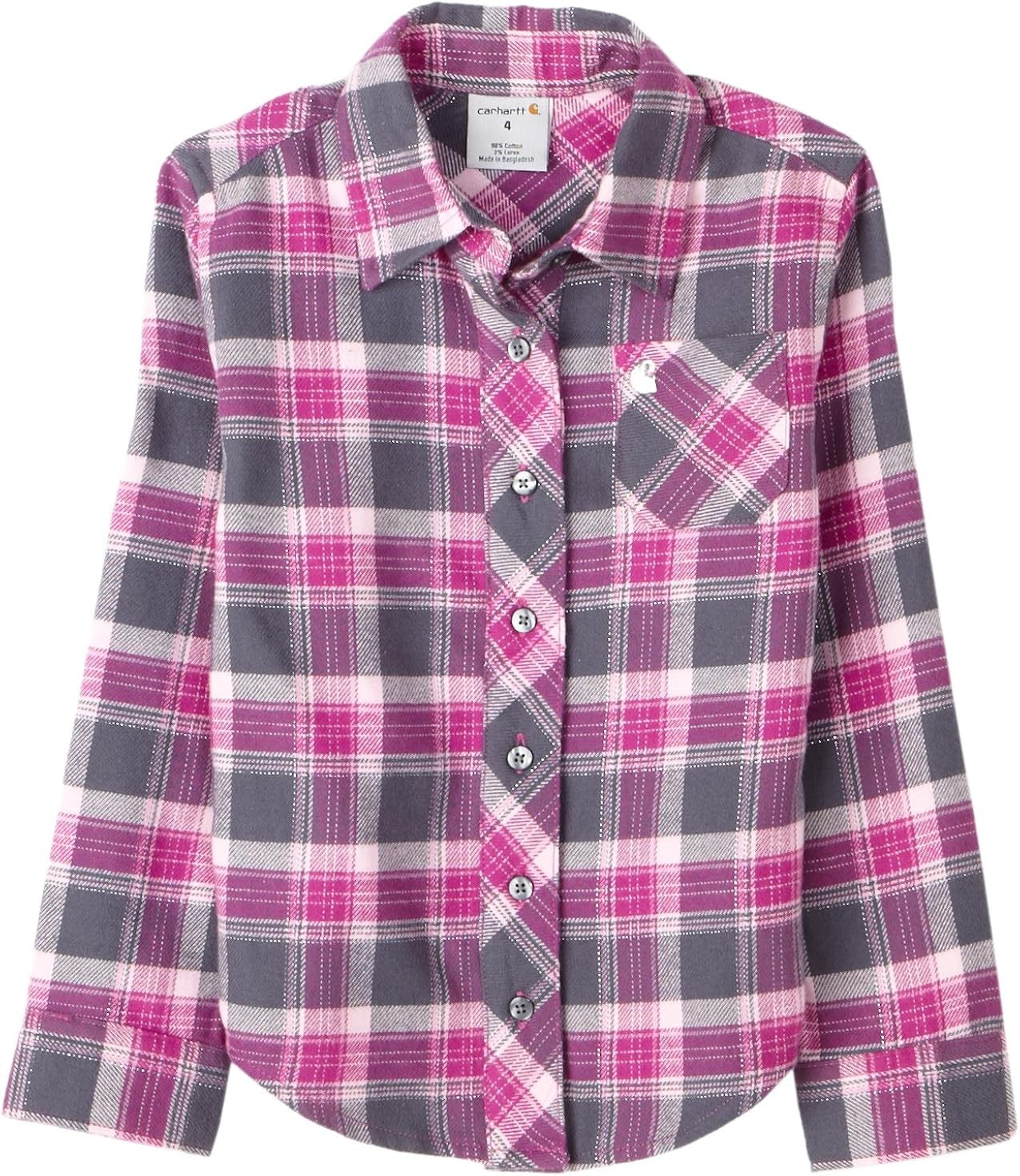 Amazon.com: Carhartt Little Girls' Pretty Plaid Flannel Shirt: Button ...