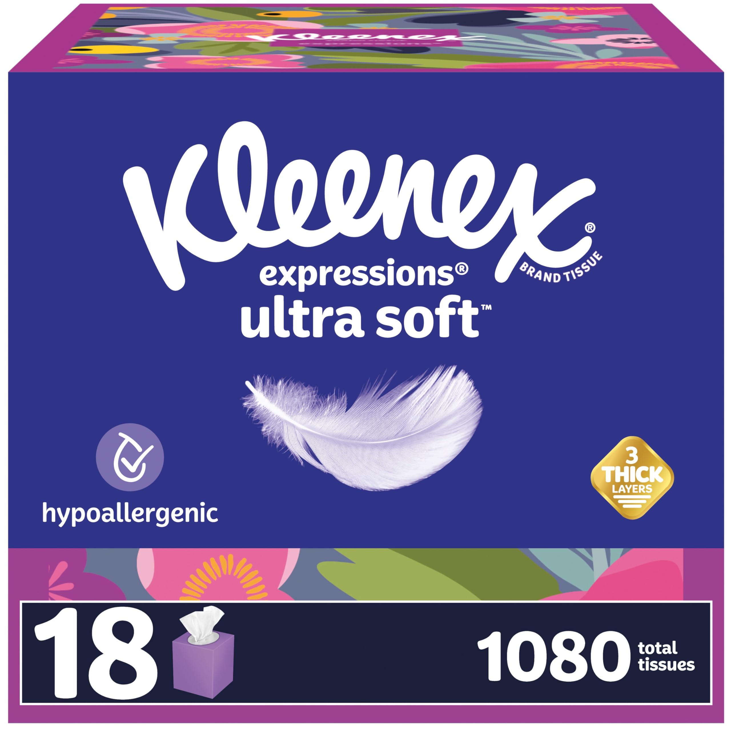 Mua Kleenex Expressions Ultra Soft Facial Tissues, 18 Cube Boxes, 60 Tissues per Box, 3-Ply ...