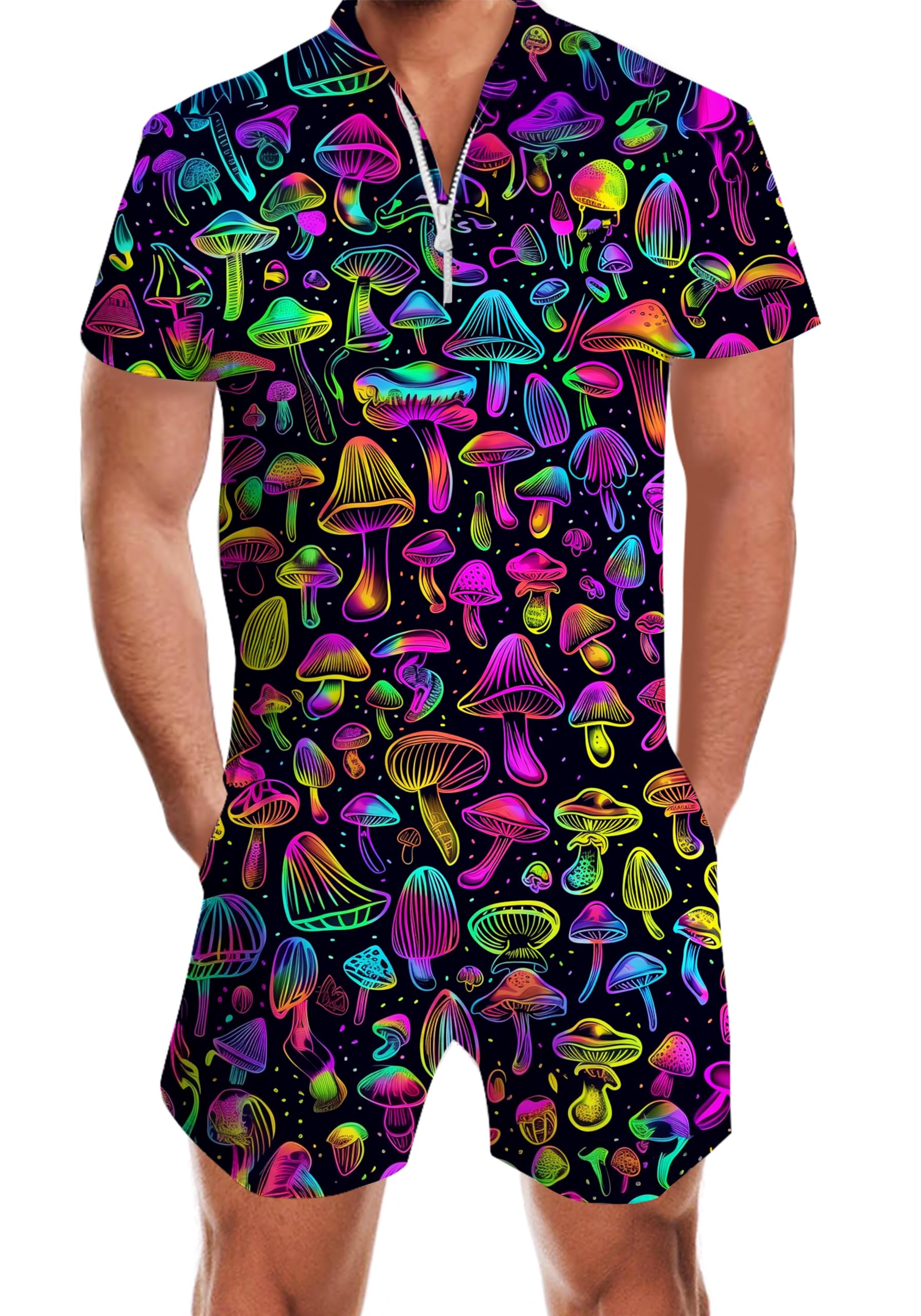 Goodstoworld Men Neon Rompers Adult Male Mushroom Romper Overall Bro ...