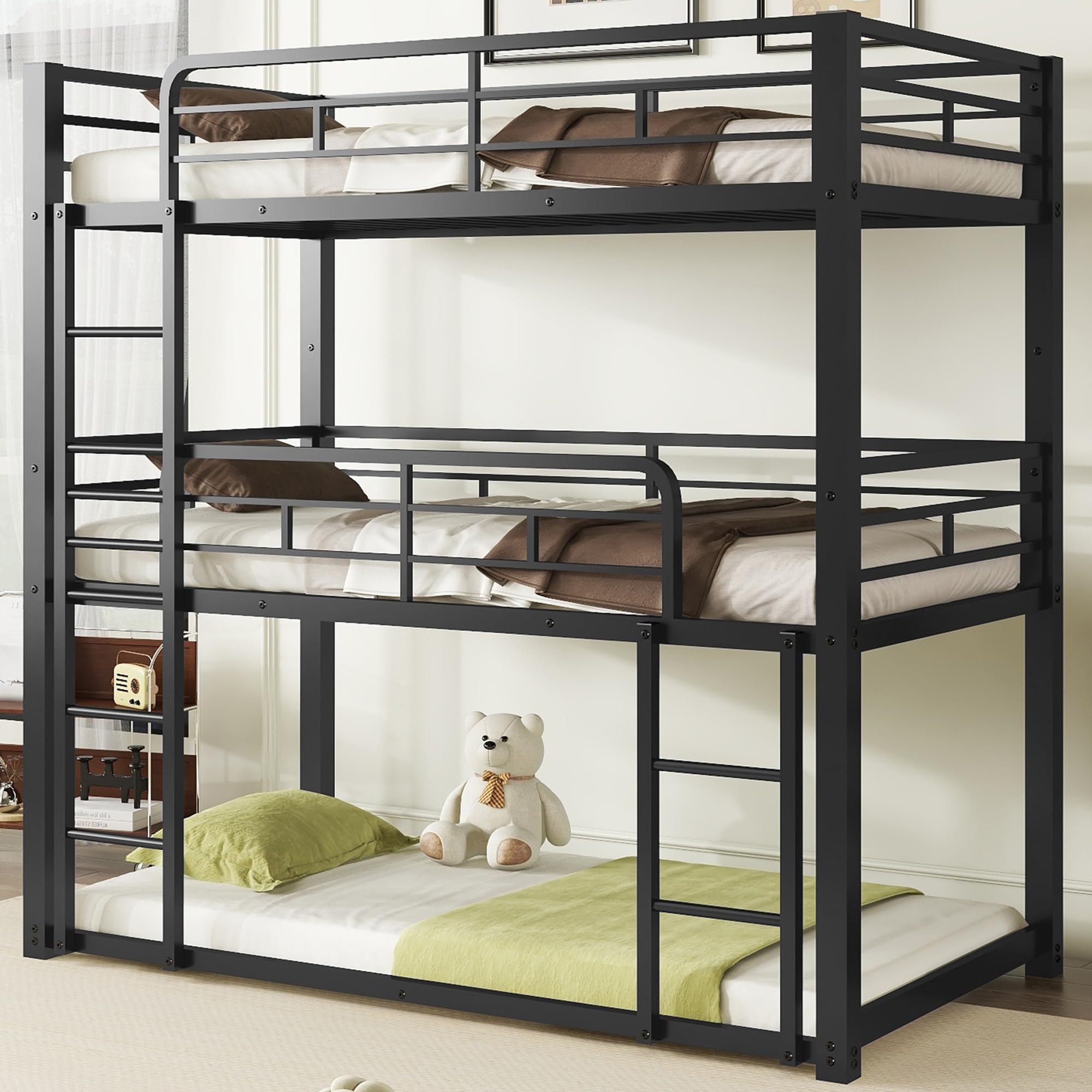 Heavy Duty Triple Bunk Bed Twin Over Twin Over Twin, Metal 3 Bunk Bed ...