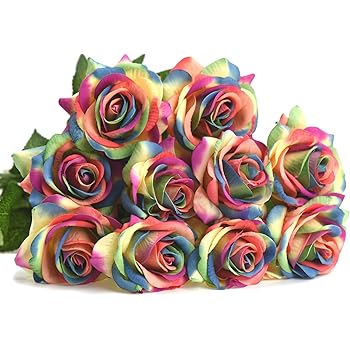 Amazon.com: (100) Silk Rainbow Roses Flower Head - 1.75" - Artificial ...