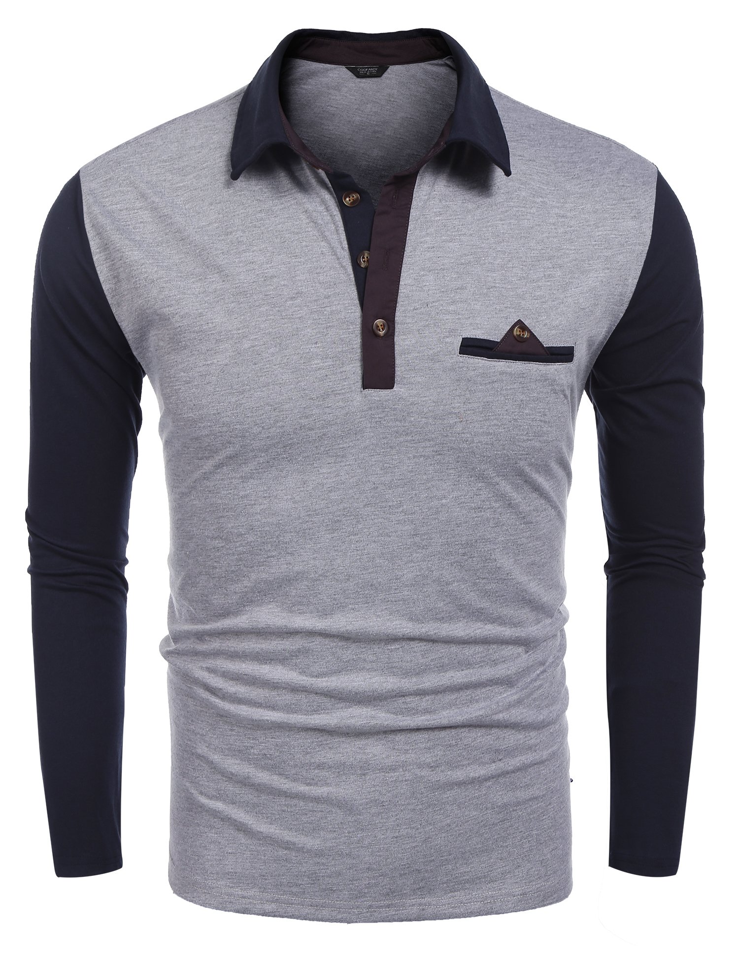 COOFANDY Mens Polo Shirt Long Sleeves Slim Fit Contrast Collar Cotton Classic T Shirts - GearUP Swag
