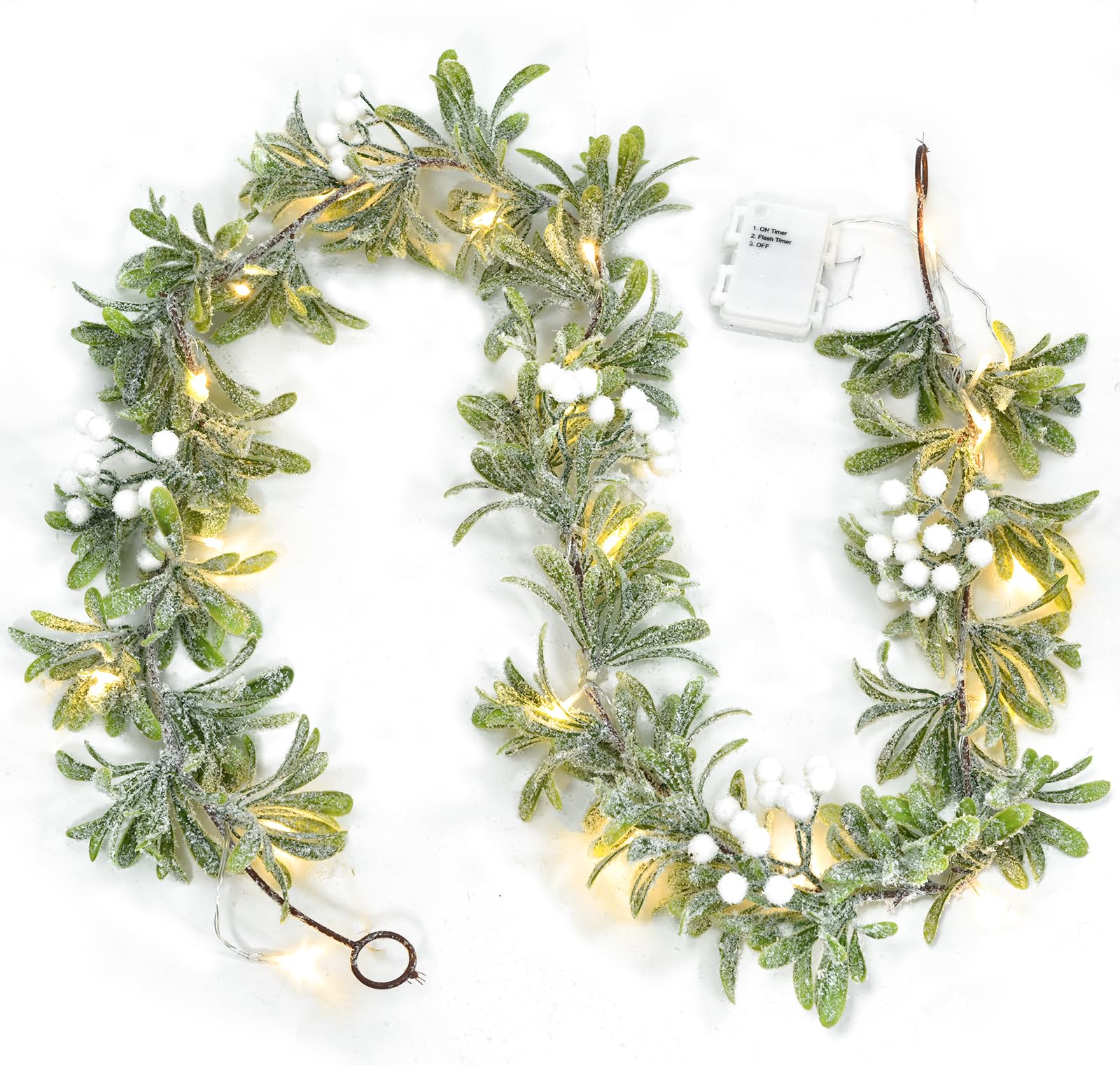DearHouse 6ft Mistletoe Christmas Garland with White Berry, Lighted ...