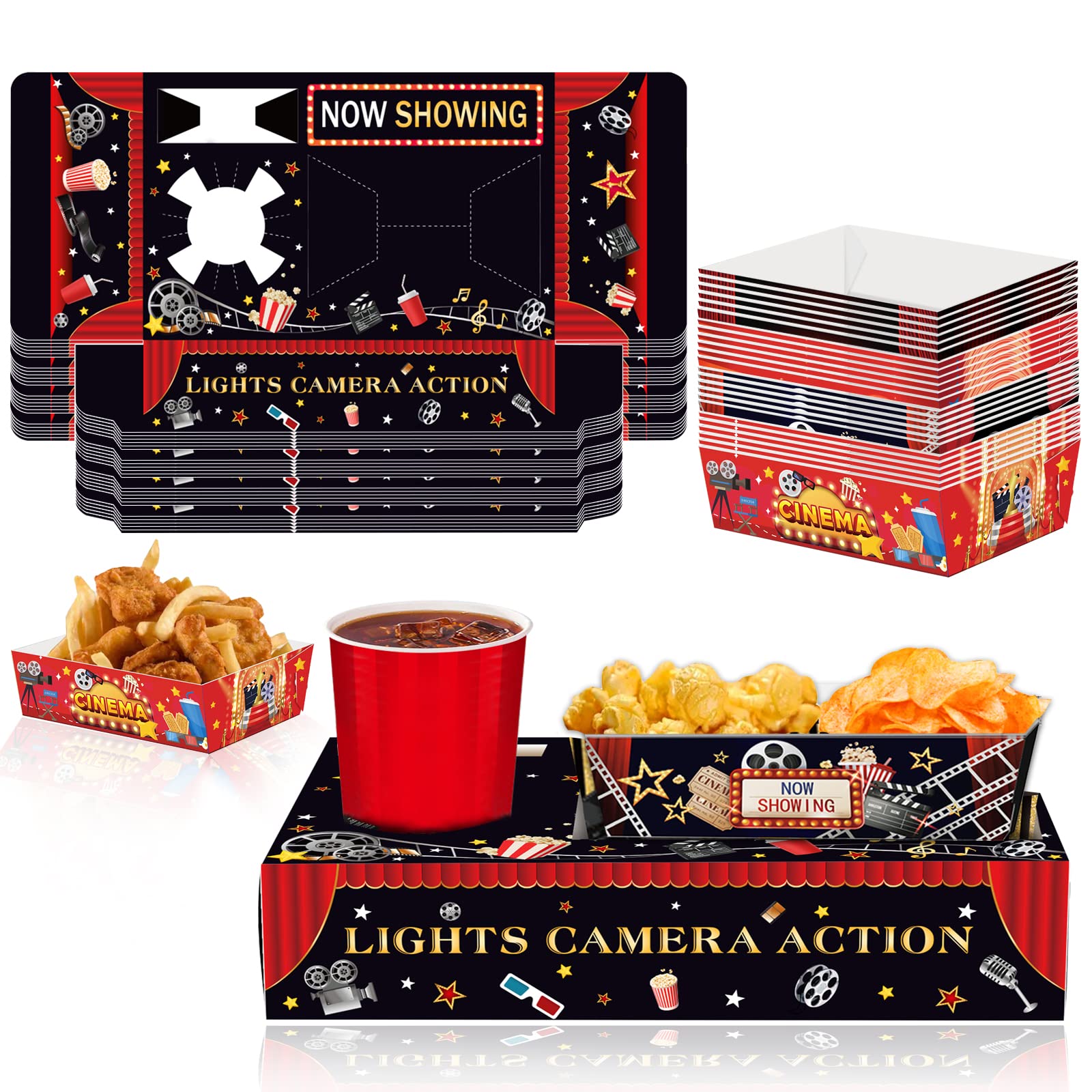 48PCS Movie Night Party Supplies Movie Night Snack Trays Boxes with ...