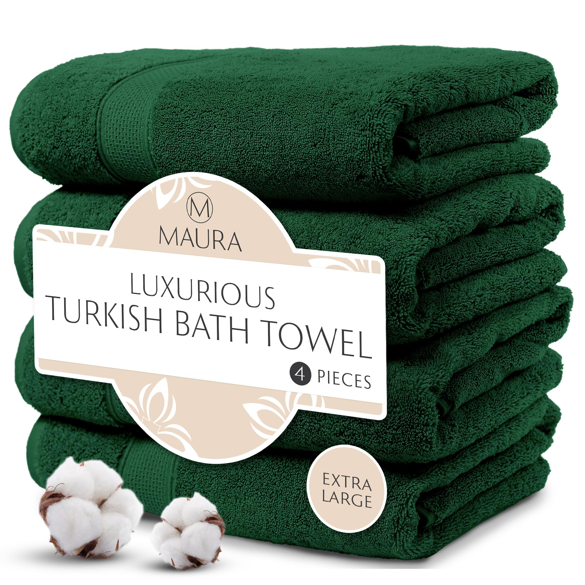 MAURA Hunter Green Extra Large Turkish Cotton Luxury Bath Towels Set of ...